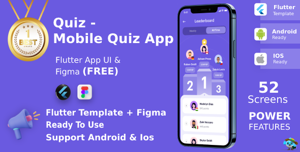 Quiz APP ANDROID + IOS + FIGMA | UI Kit | Flutter | Queezy Game - Nulled